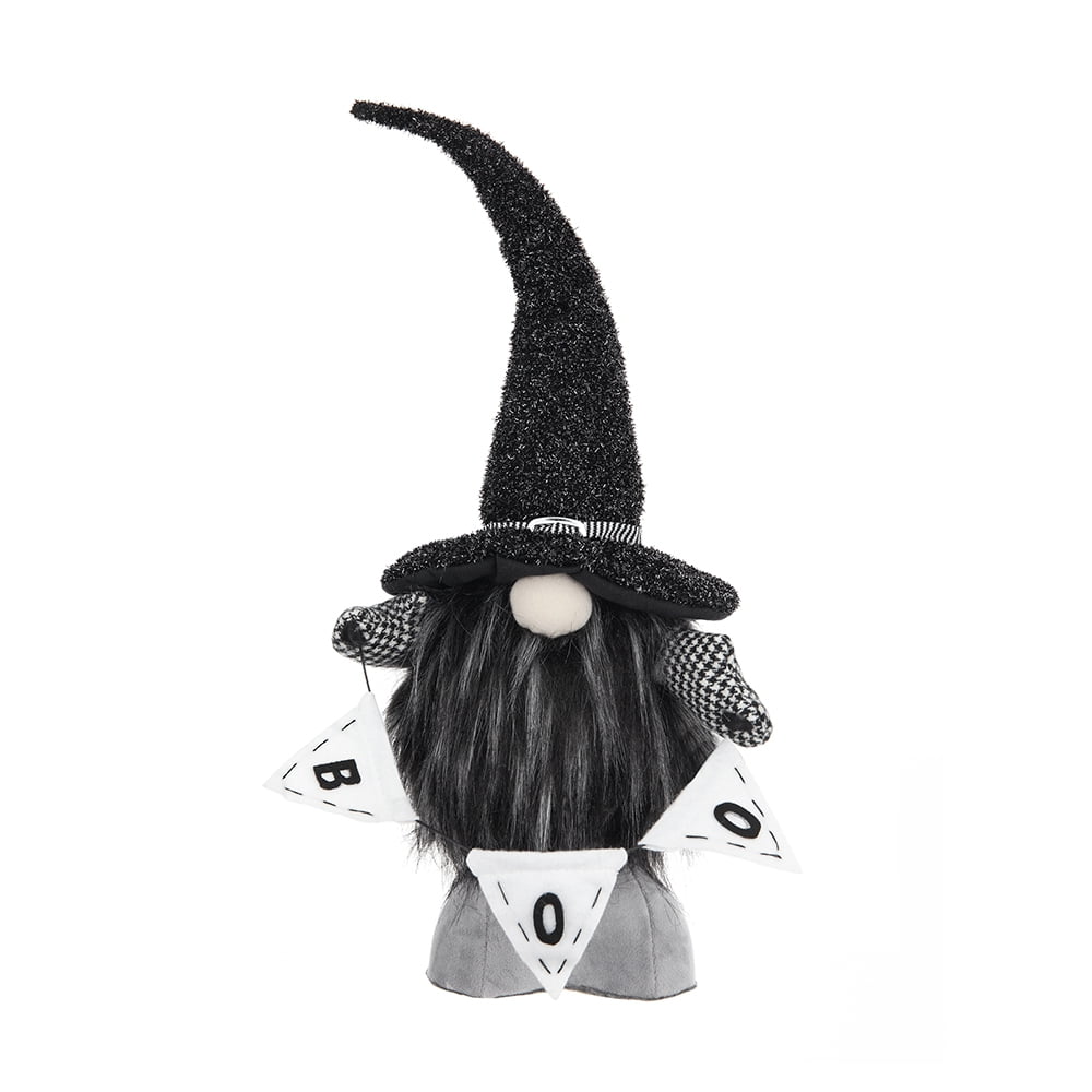 6x4x20" Fabric Black Gnome with 'Boo' Banner, for Halloween Decor ...