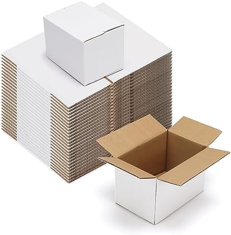 6x4x4 Shipping Boxes 50 Pack, White Cardboard Boxes Kraft Corrugated ...