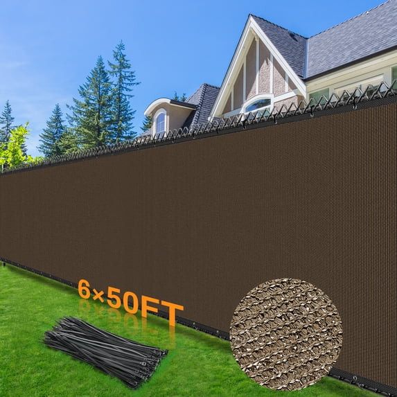 Younik 6x50ft Fence Privacy Screen, Brown HDPE Mesh, Brass Grommets, 90 ...