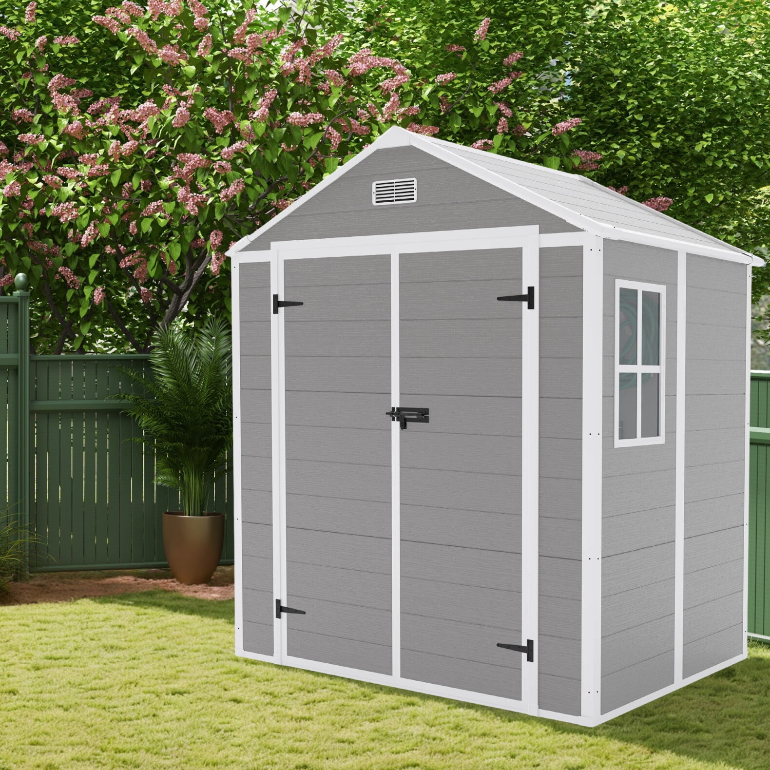 6x5ft Resin Storage Shed, Heavy Duty PP Material Outdoor Utility ...