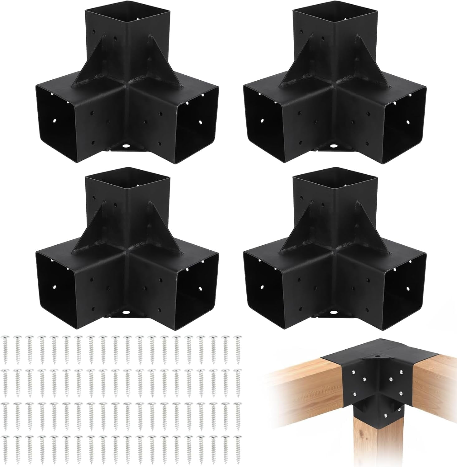 6x6 3-Way Pergola Brackets Kit, 4 Pack Woodwork Right Angle Corner DIY ...