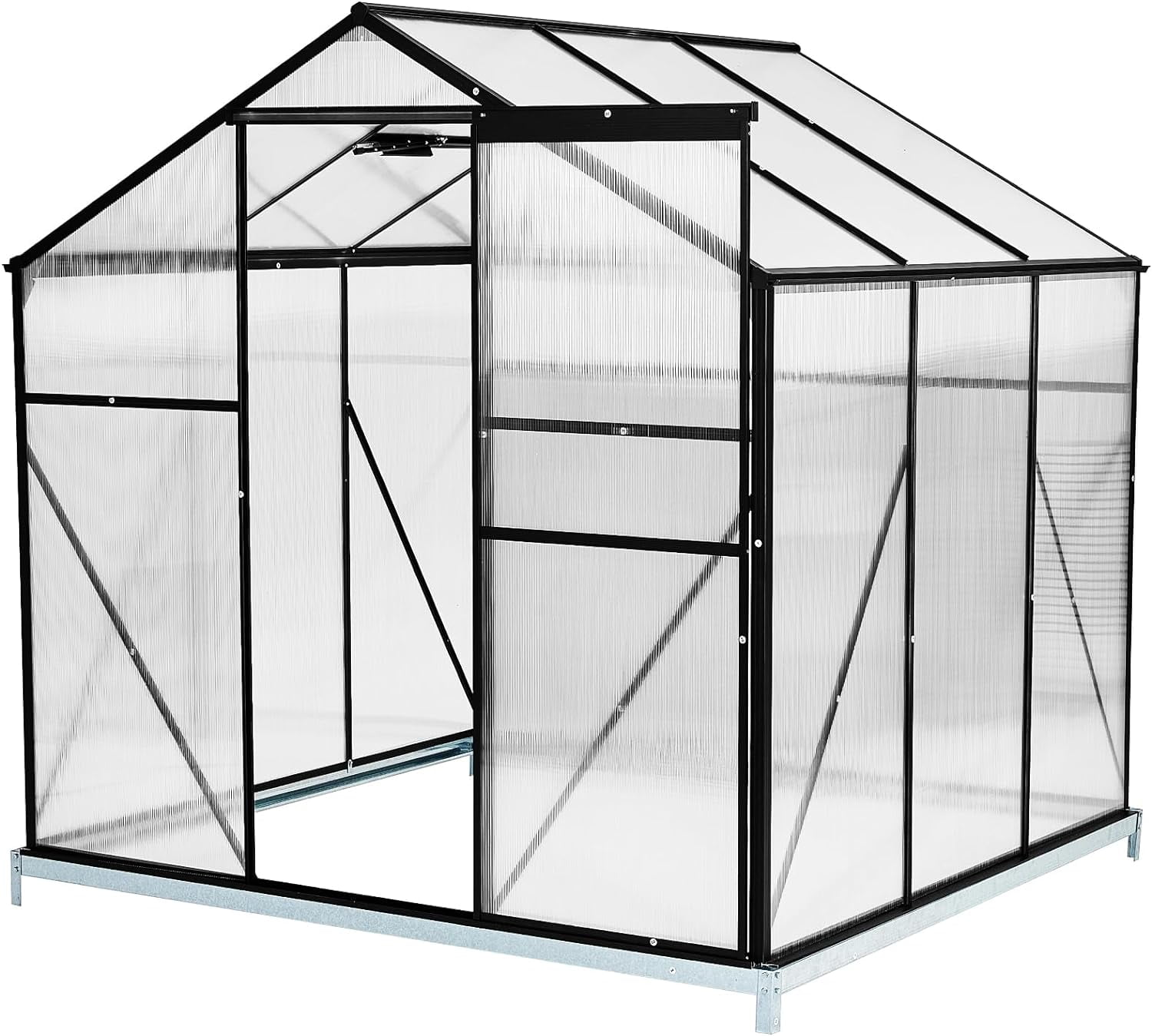 6x6 FT Polycarbonate Greenhouses with Sliding Door and Adjustable Vent ...