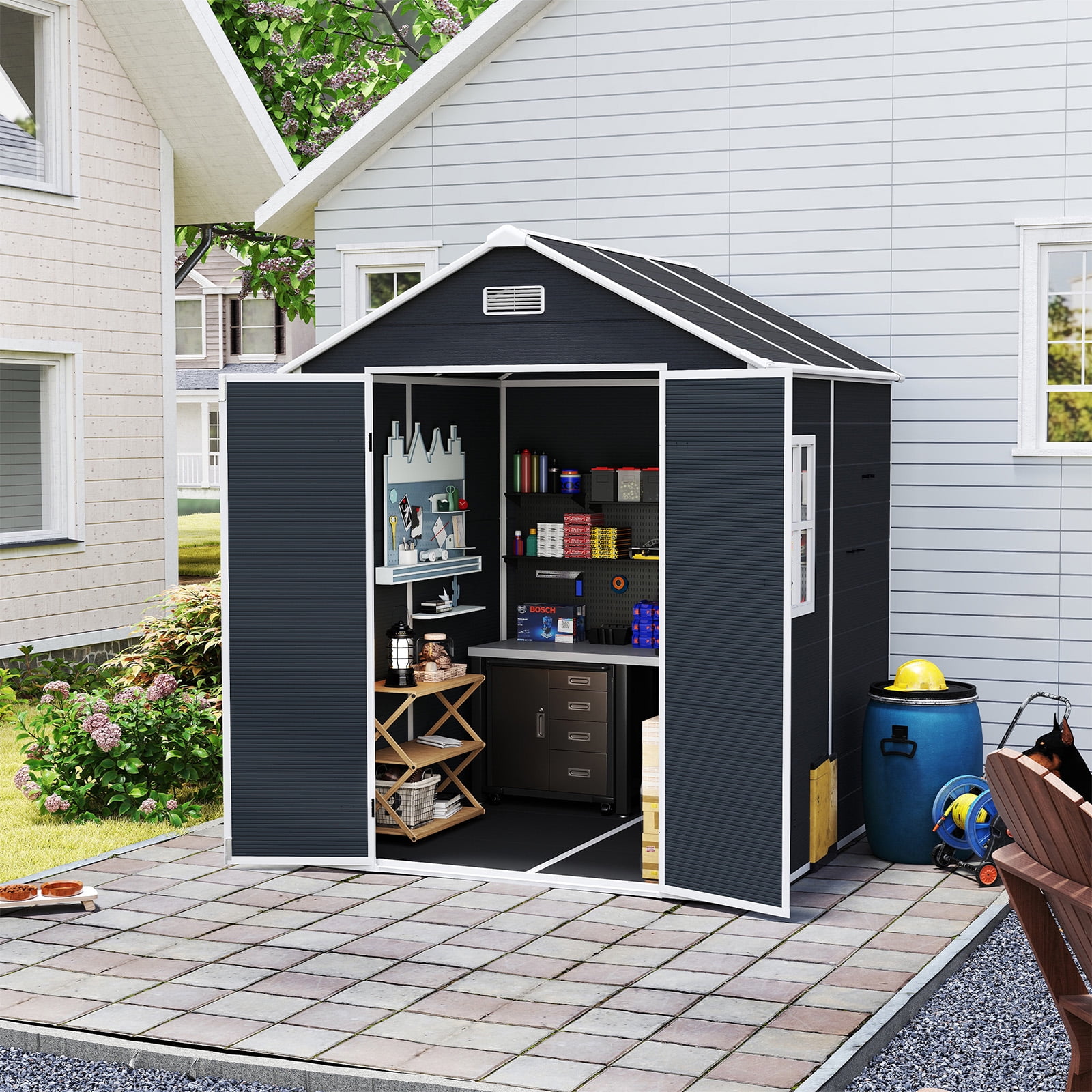 6x6 FT Resin Outdoor Storage Shed, Waterproof Plastic Garden Shed ...