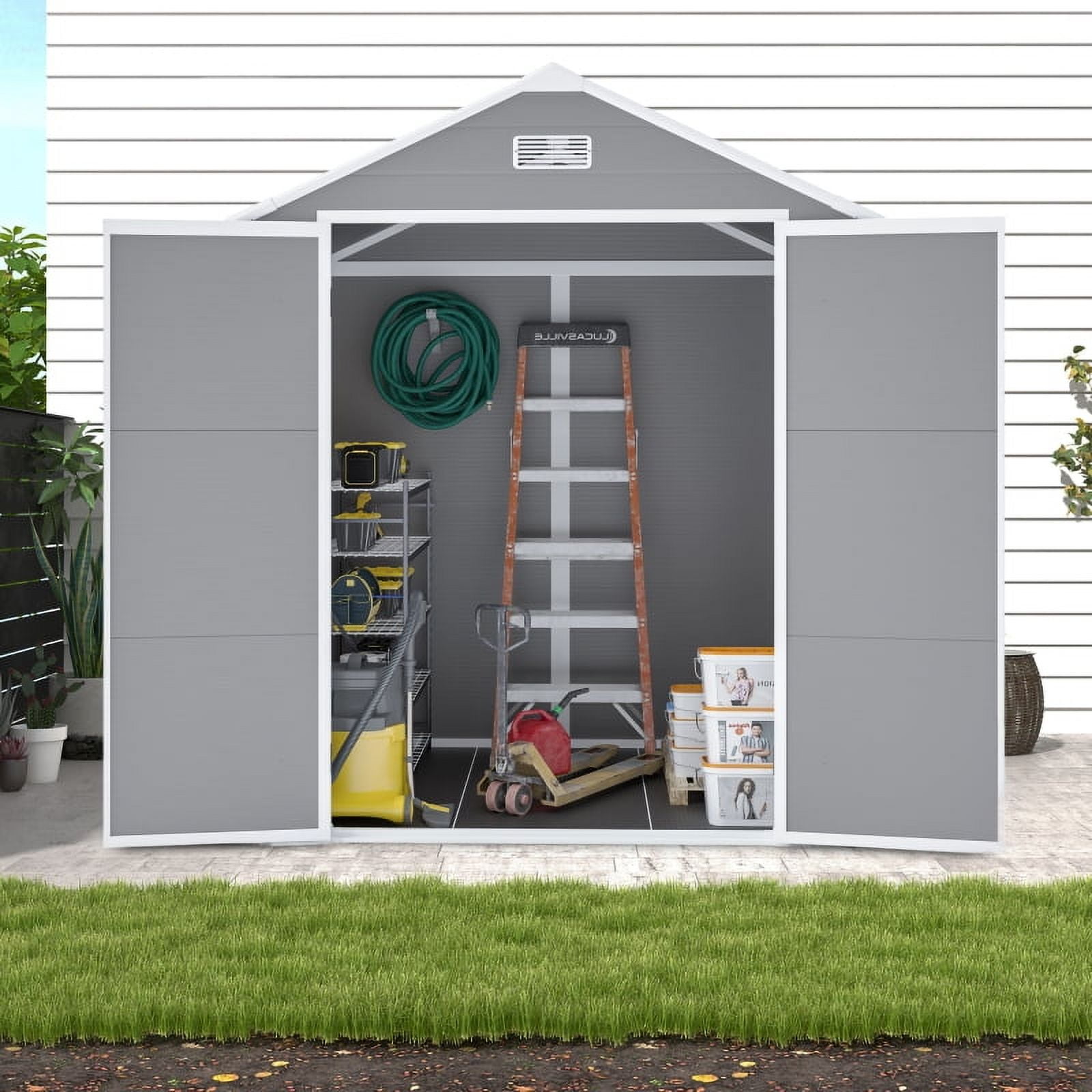 6x6 FT Storage Shed, Waterproof Resin Outdoor Storage Shed with Floor ...