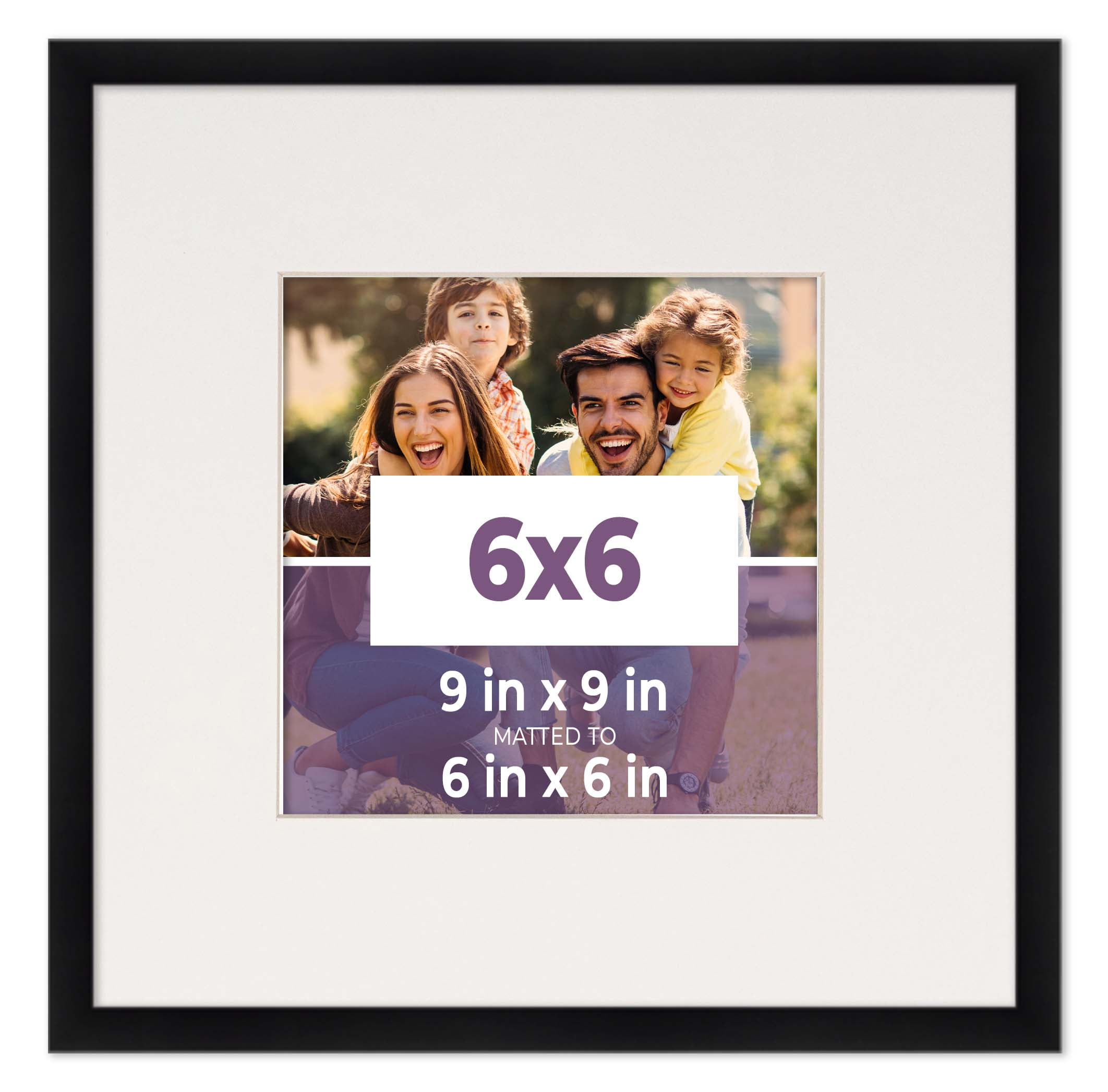 6x6 Frame Black With White Picture Mat For 6x6 Photo - Black 9x9 Frame ...