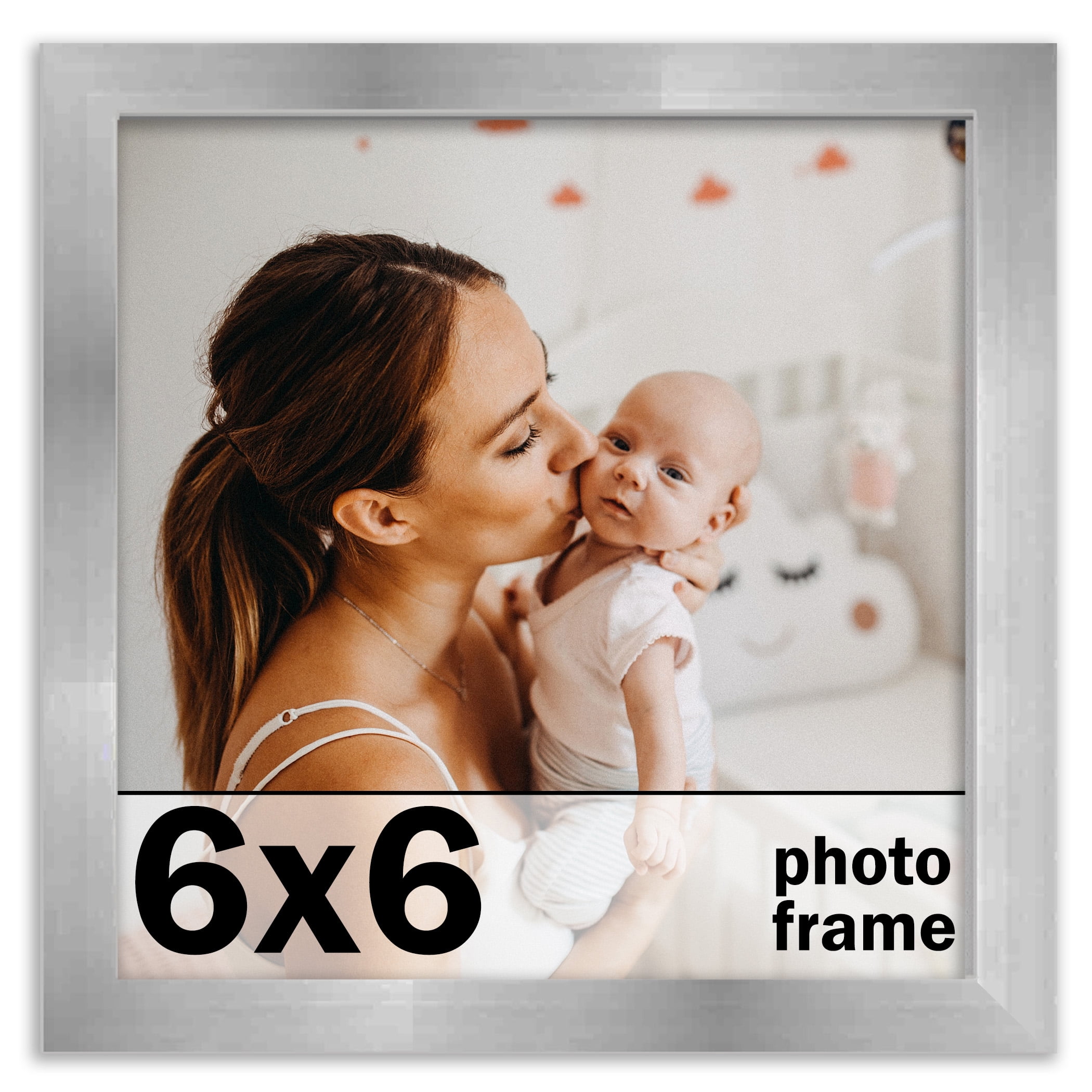 6x6 Modern Silver Stainless Steel Photo Frame with UV Acrylic Shatter ...