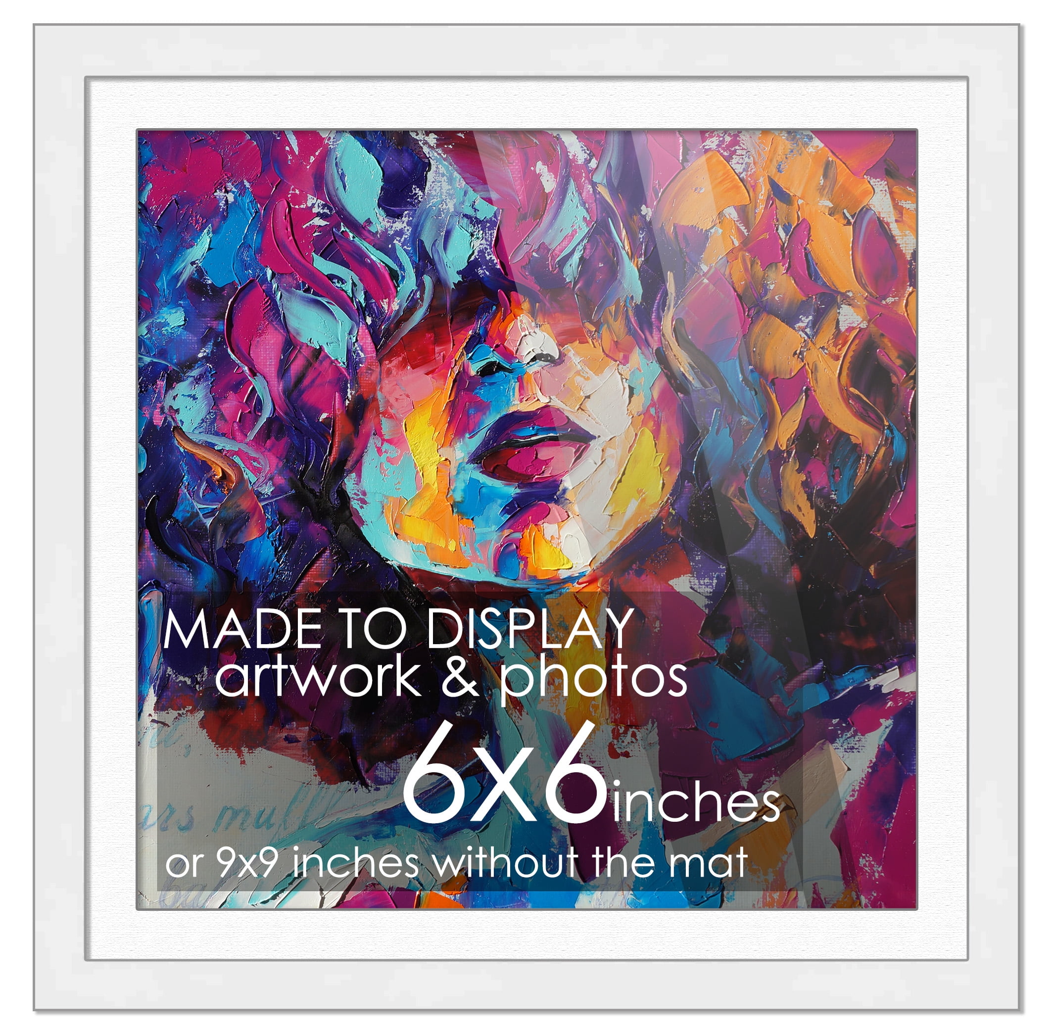6x6 Frame White Matted for 6x6 Picture or 9x9 Art Poster Without Photo ...