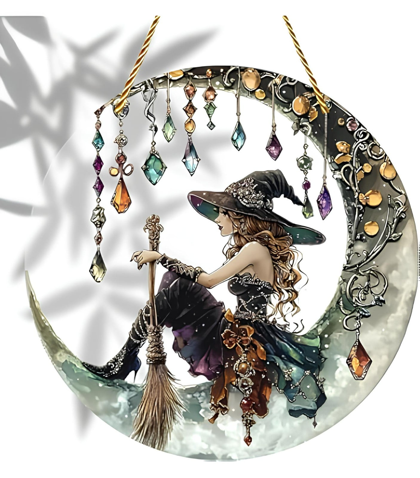 6x6 Inch Moonlight Witch Acrylic Stained Glass Window Hanging Sun Catcher Decor Stained Panel ...
