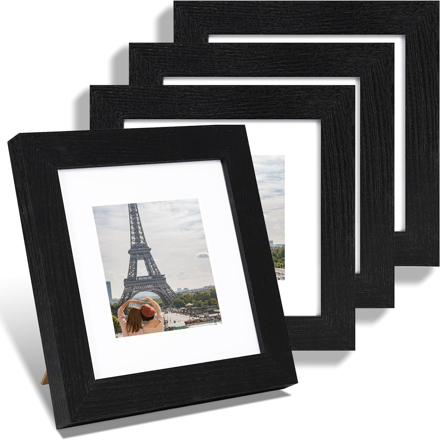 6x6 Picture Frame Set of 4, Made of Glass and Rustic Black Wooden Frame ...