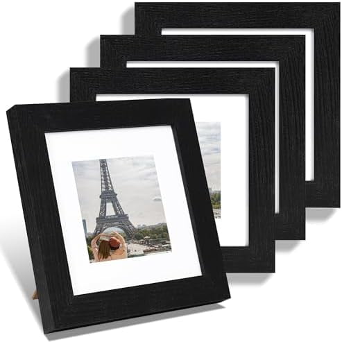 6x6 Picture Frame Set of 4, Made of Glass and Rustic Black Wooden Frame ...