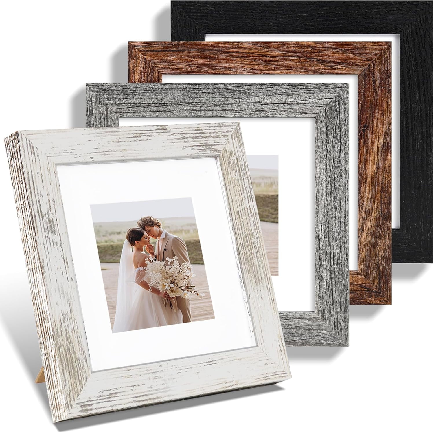 6x6 Picture Frame Set of 4, Made of Real Glass and Multicolour Wooden ...