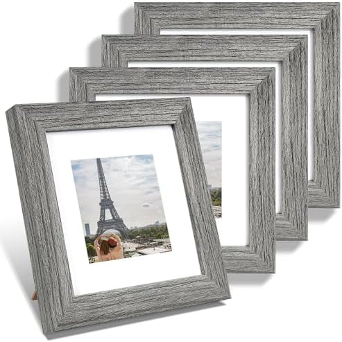 6x6 Picture Frame Set of 4, Made of Glass and Grey Wooden Frame ...