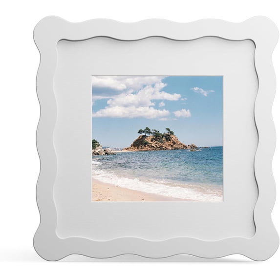 6x6 Picture Frame with Mat for 4x4, Wavy Edge Wooden Real Glass Photo ...