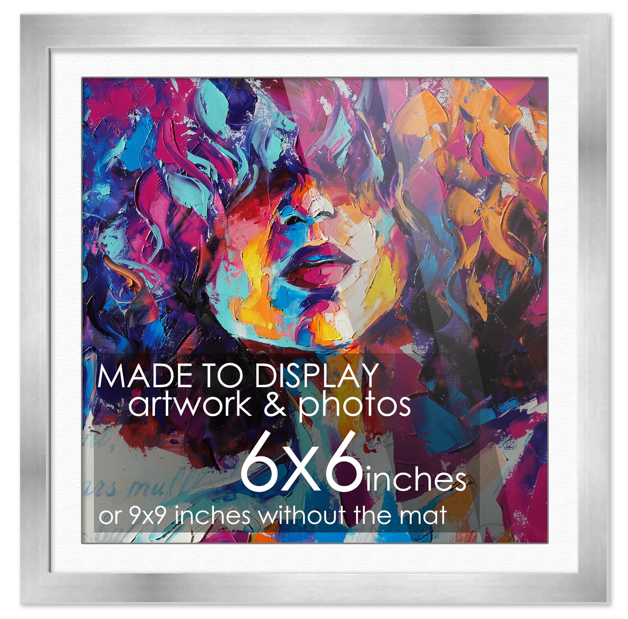 6x6 Silver Frame Matted for 6x6 Picture or 9x9 Art Poster Without Photo ...