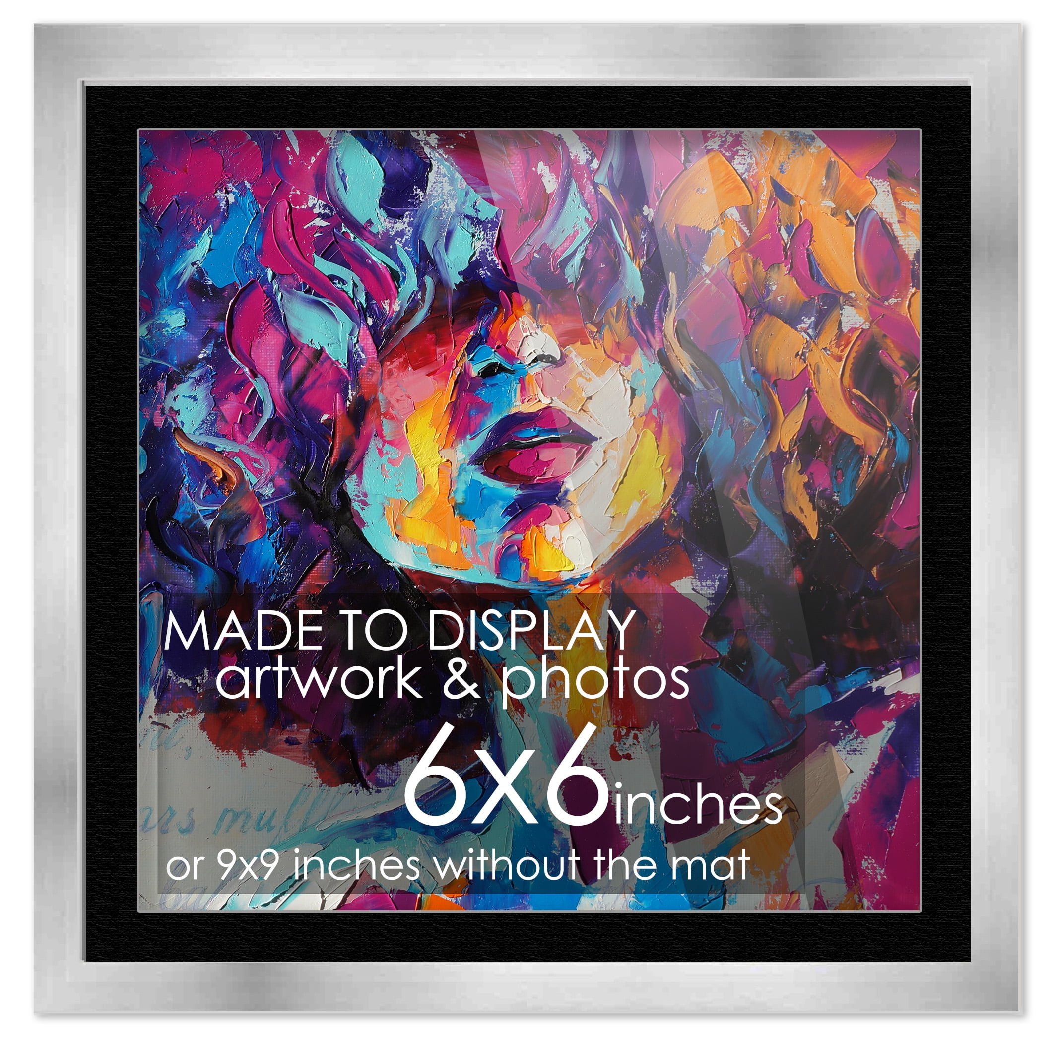 6x6 Silver Frame Matted for 6x6 Picture or 9x9 Art Poster Without Photo ...