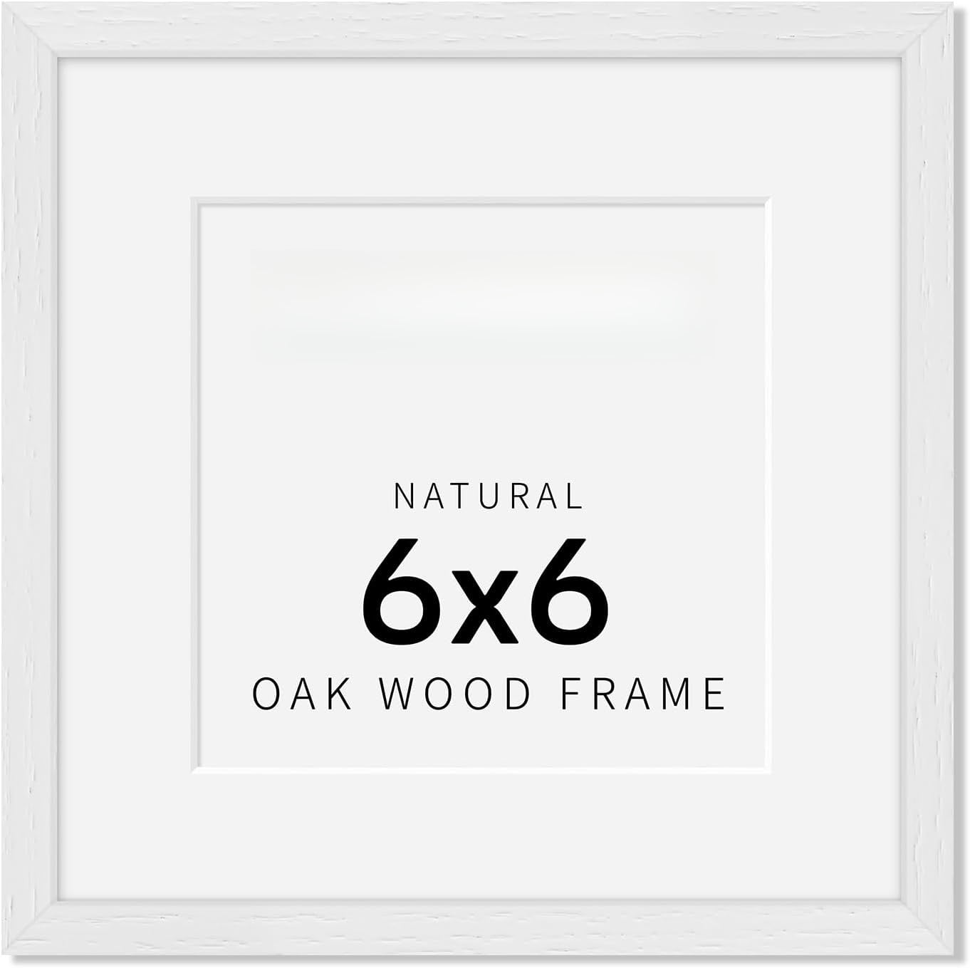 6x6 Solid Oak Wood Picture Frame, Fits 4x4 with Mat or 6x6 Without Mat ...