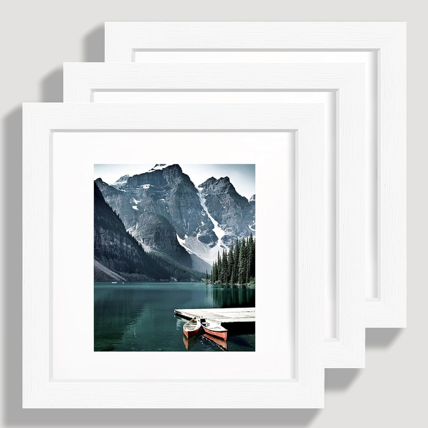 6x6 White Picture Frames set of 3, Made of Wooden and Real Glass Square ...