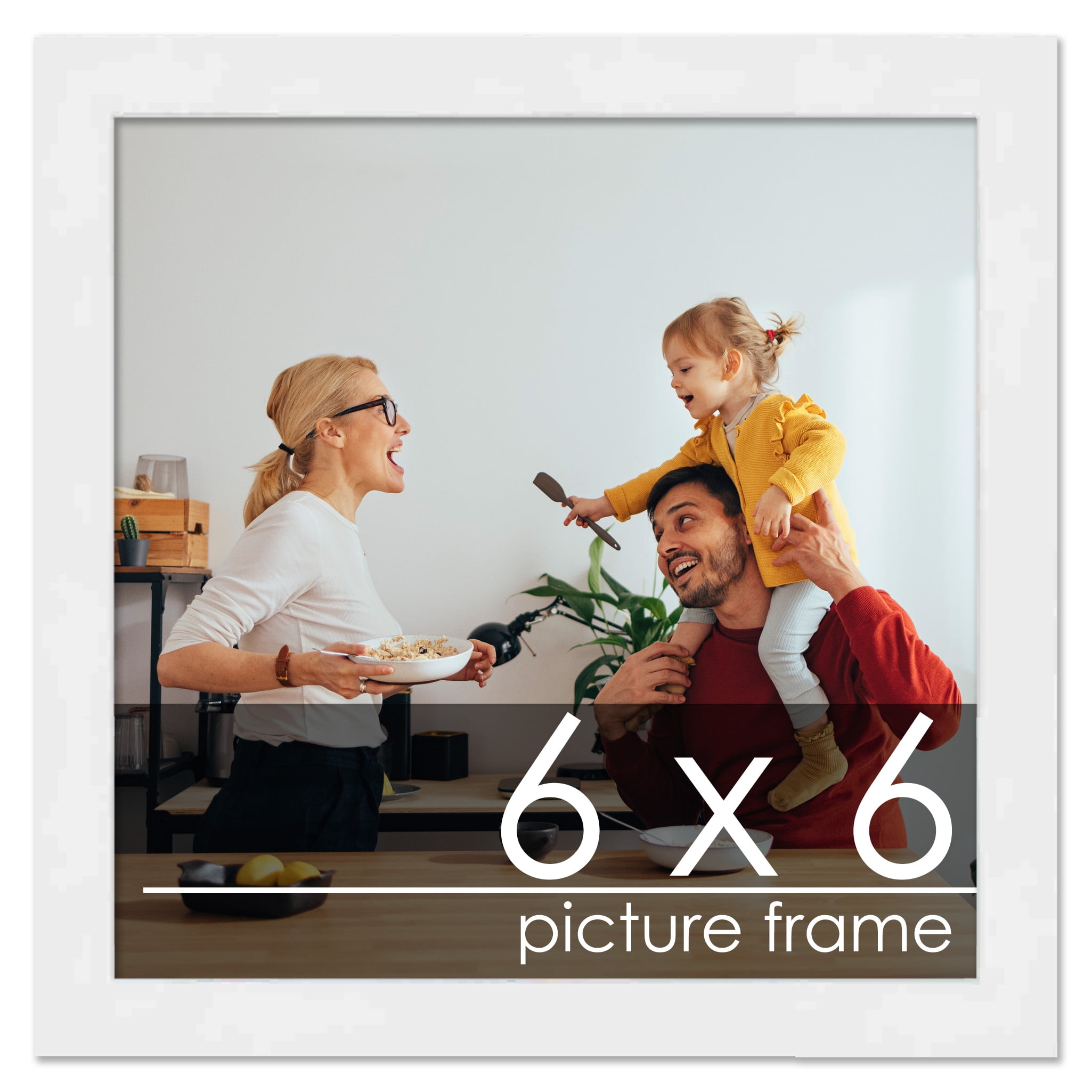 6x6 White Wood Picture Square Frame - UV Acrylic, Foam Board Backing ...