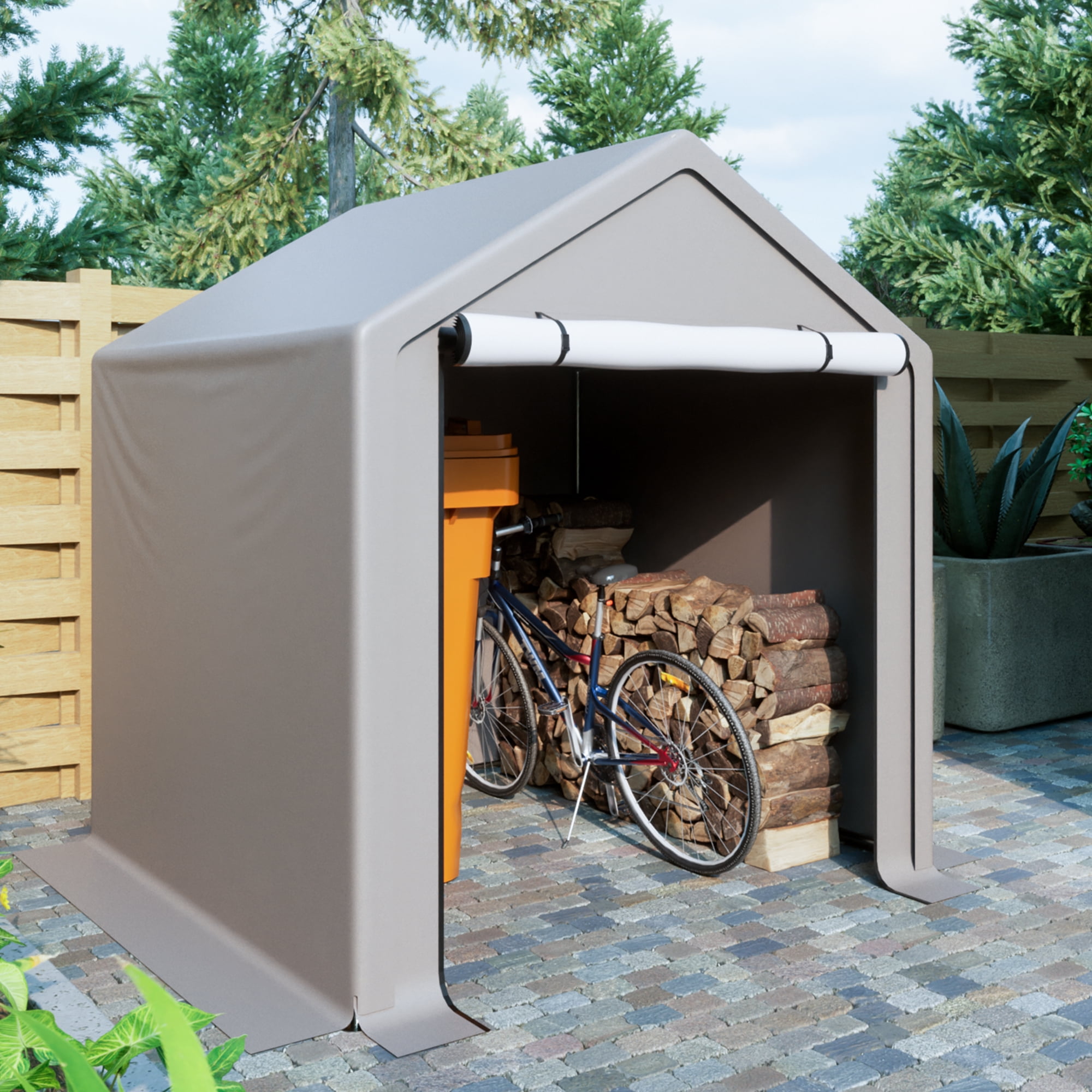 6x6 ft Outdoor Storage Shed, Portable Garage Tent with Roll-up Doors ...