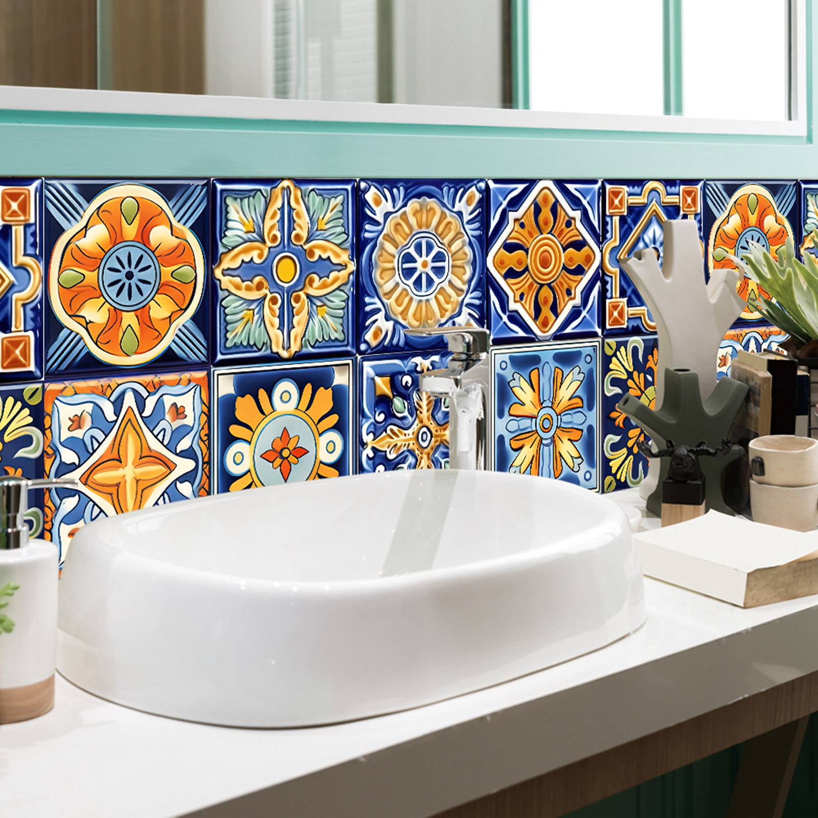 6x6 inch 24Pcs Moroccan Style Tile Sticker DIY Murals Waterproof Wall ...