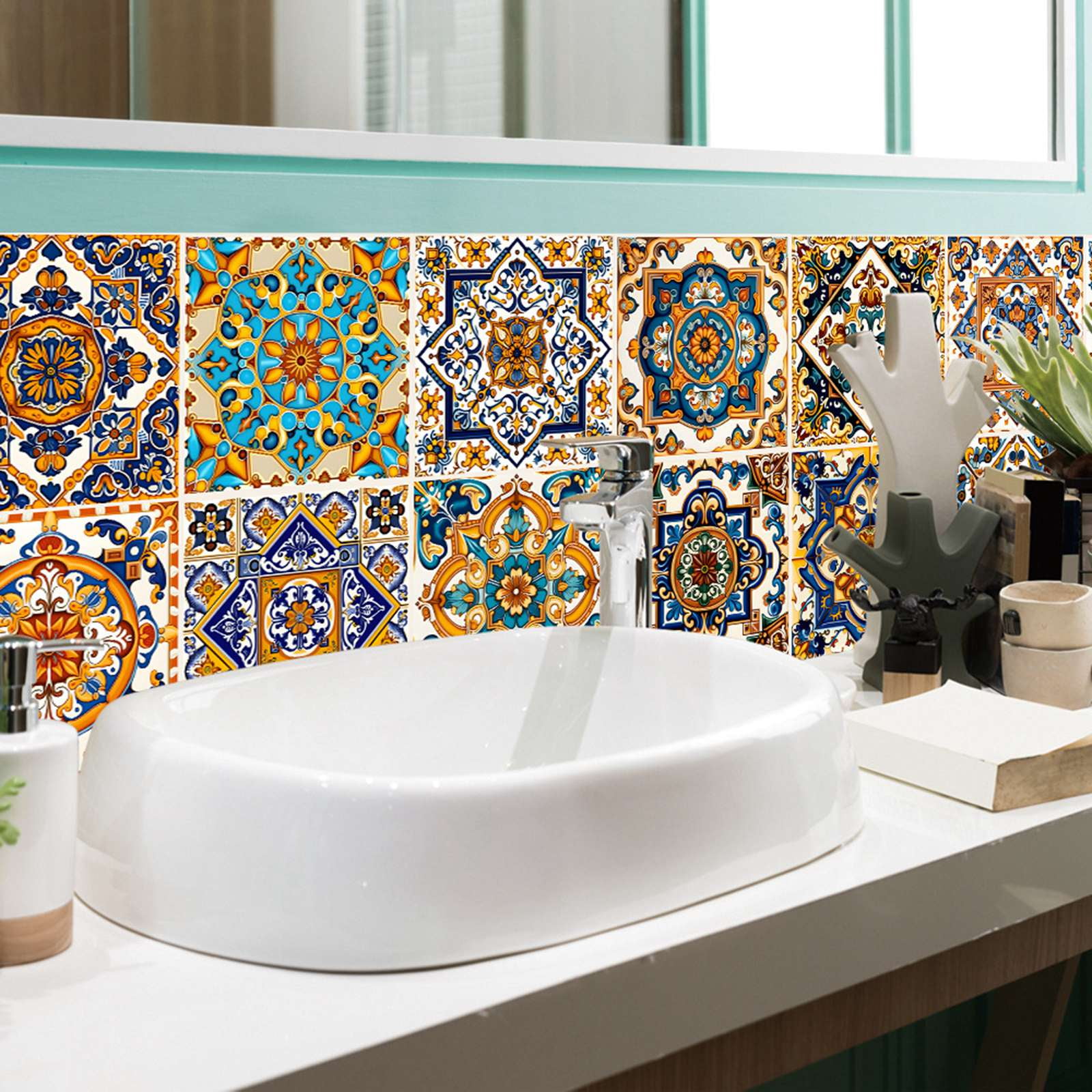 6x6 inch 24Pcs Moroccan Style Tile Sticker DIY Murals Waterproof Wall ...