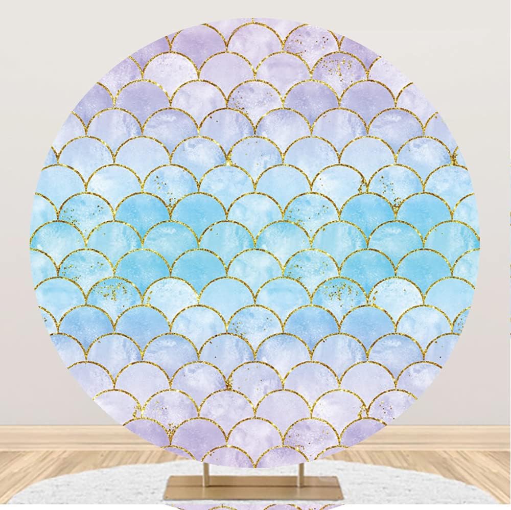 6x6ft Mermaid Round Backdrop for Photoshoot Girl Baby Portrait Purple ...