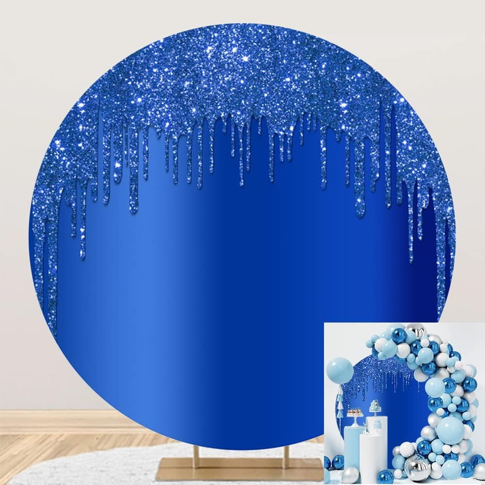 6x6ft Royal Blue Glitter Round Backdrop Luxurious Blue Sequins Deluxe ...