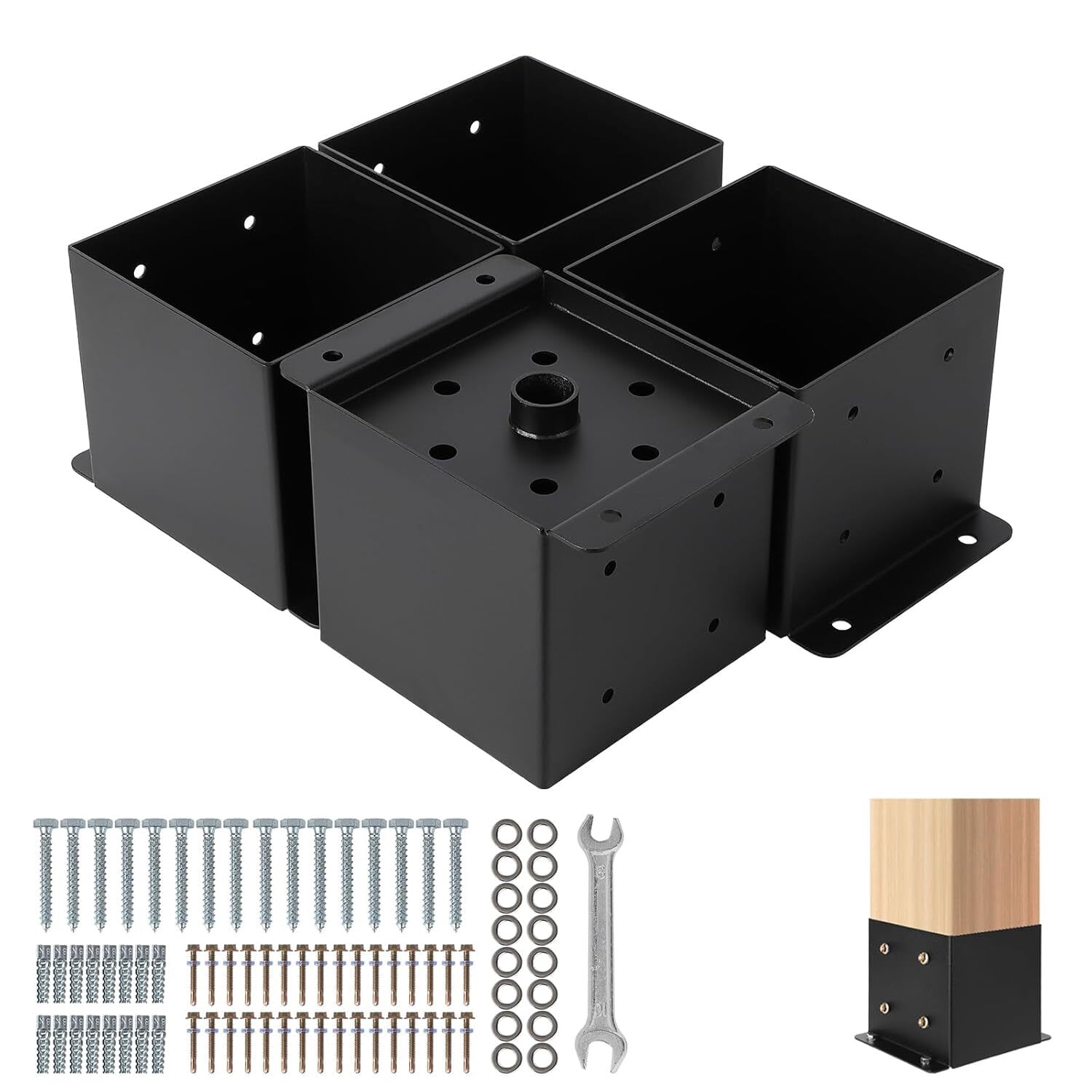 6x6in Post Base for Deck 4 PC Deck Post Bracket with Bolts and Hardware ...
