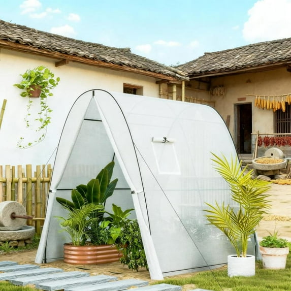 6x6x6.6Ft Walk In Greenhouse With Sandbags Hemmed PE Cover Outdoor ...