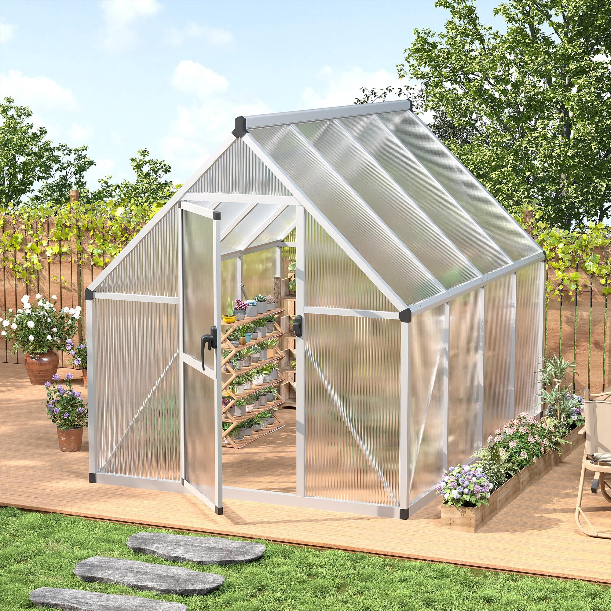 6x7 FT Greenhouse for Outdoors, Lockable Door and Ajustable Roof Vent ...