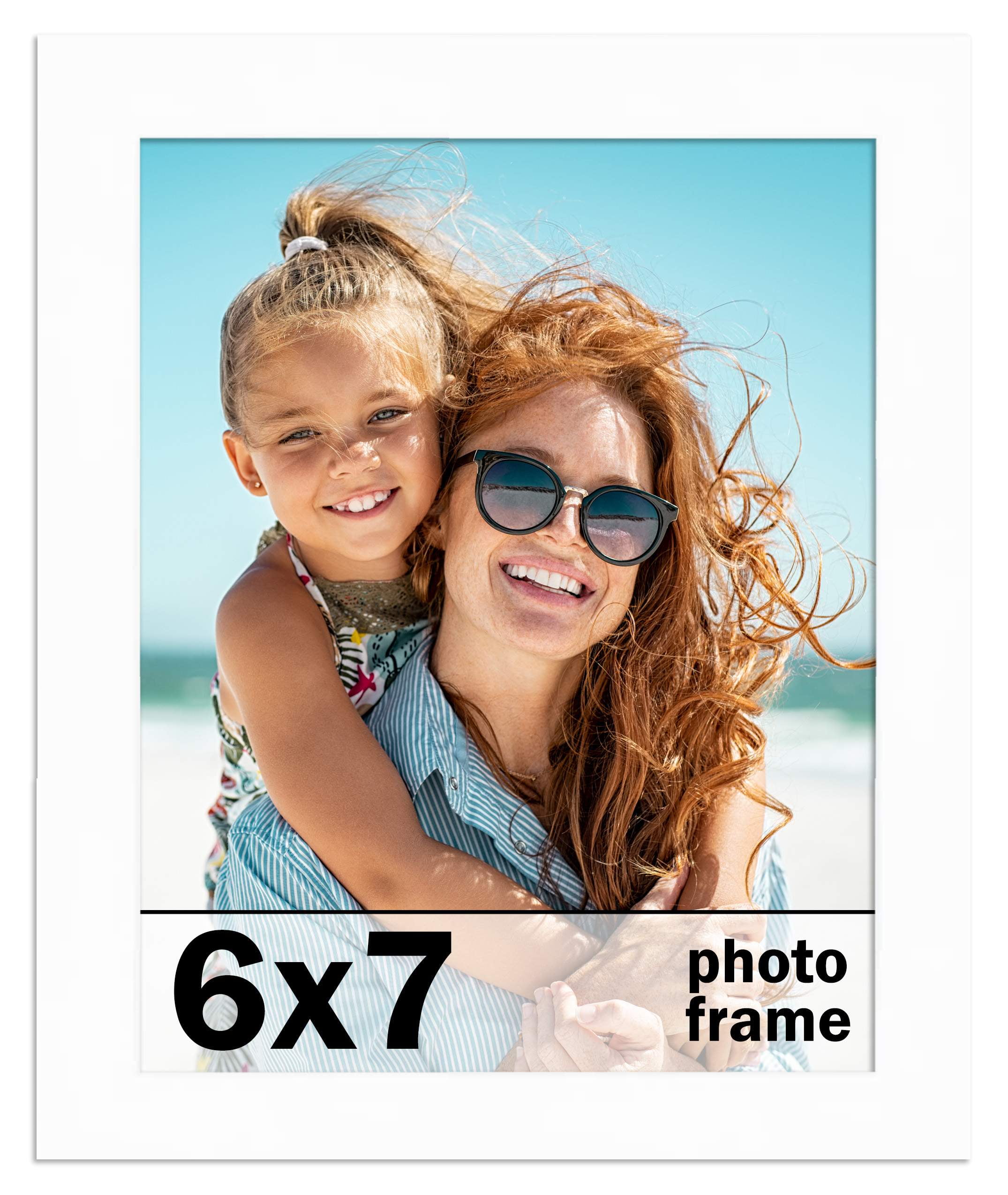 6x7 Frame White Solid Wood Picture Frame Includes UV Acrylic Shatter ...