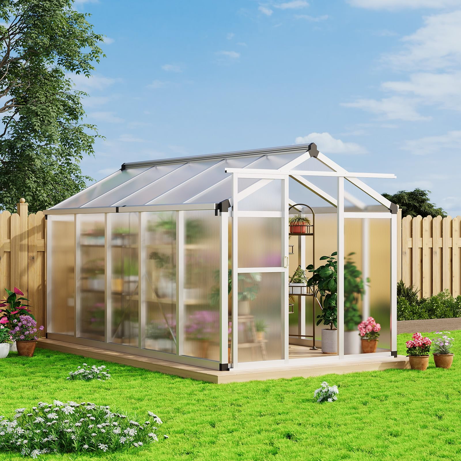 6x8 FT Greenhouse for Outdoors,Polycarbonate Greenhouse with Quick ...