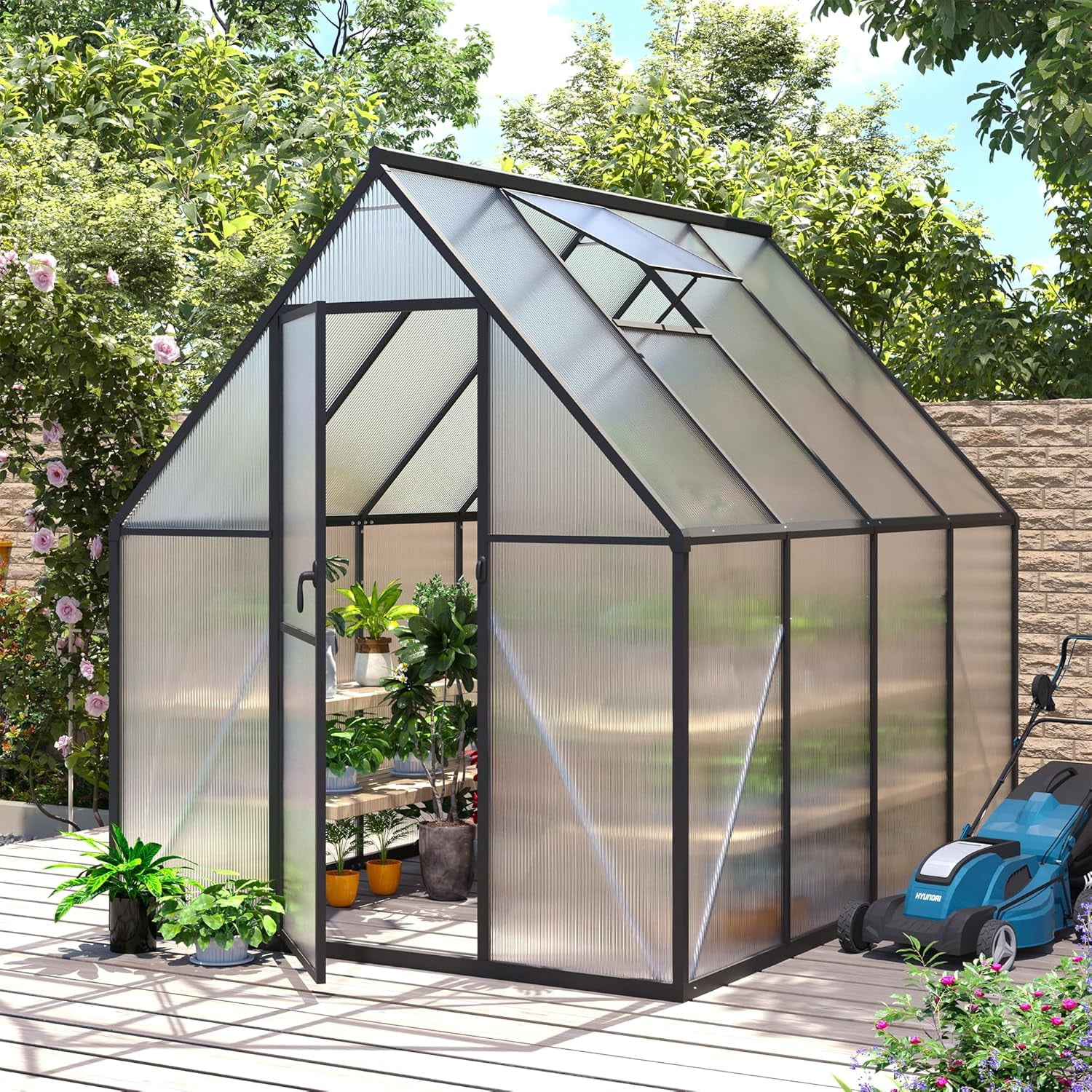 6x8 FT Greenhouse for Outdoors, Polycarbonate Greenhouse with Roof Vent ...
