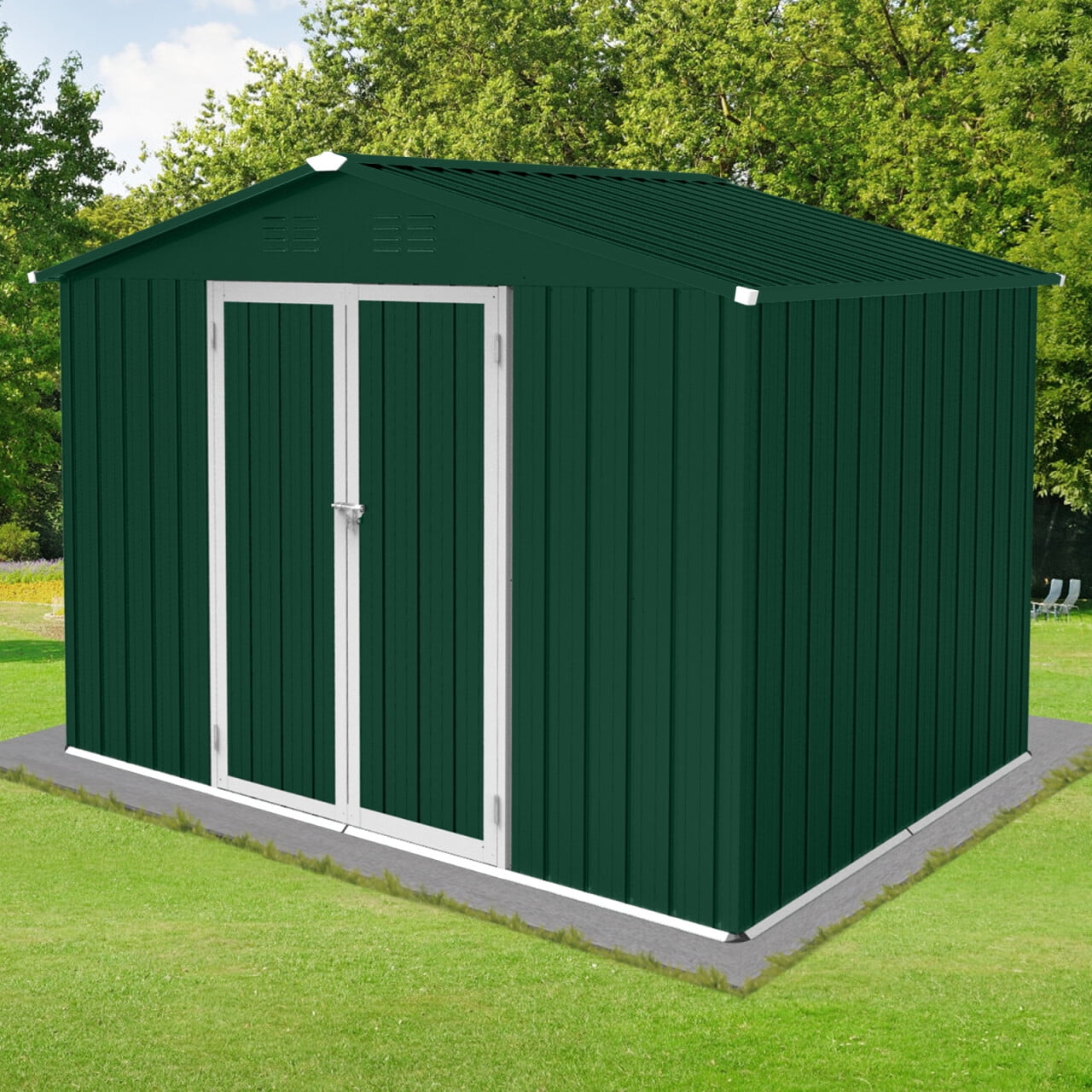 6x8 FT Metal Garden Sheds with Hinged Door and Padlock & Punched Vents ...