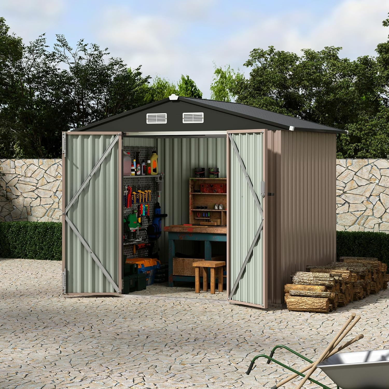 6x8 FT Metal Storage Sheds Outdoor, Metal Yard Sheds Garden Shed Kit ...