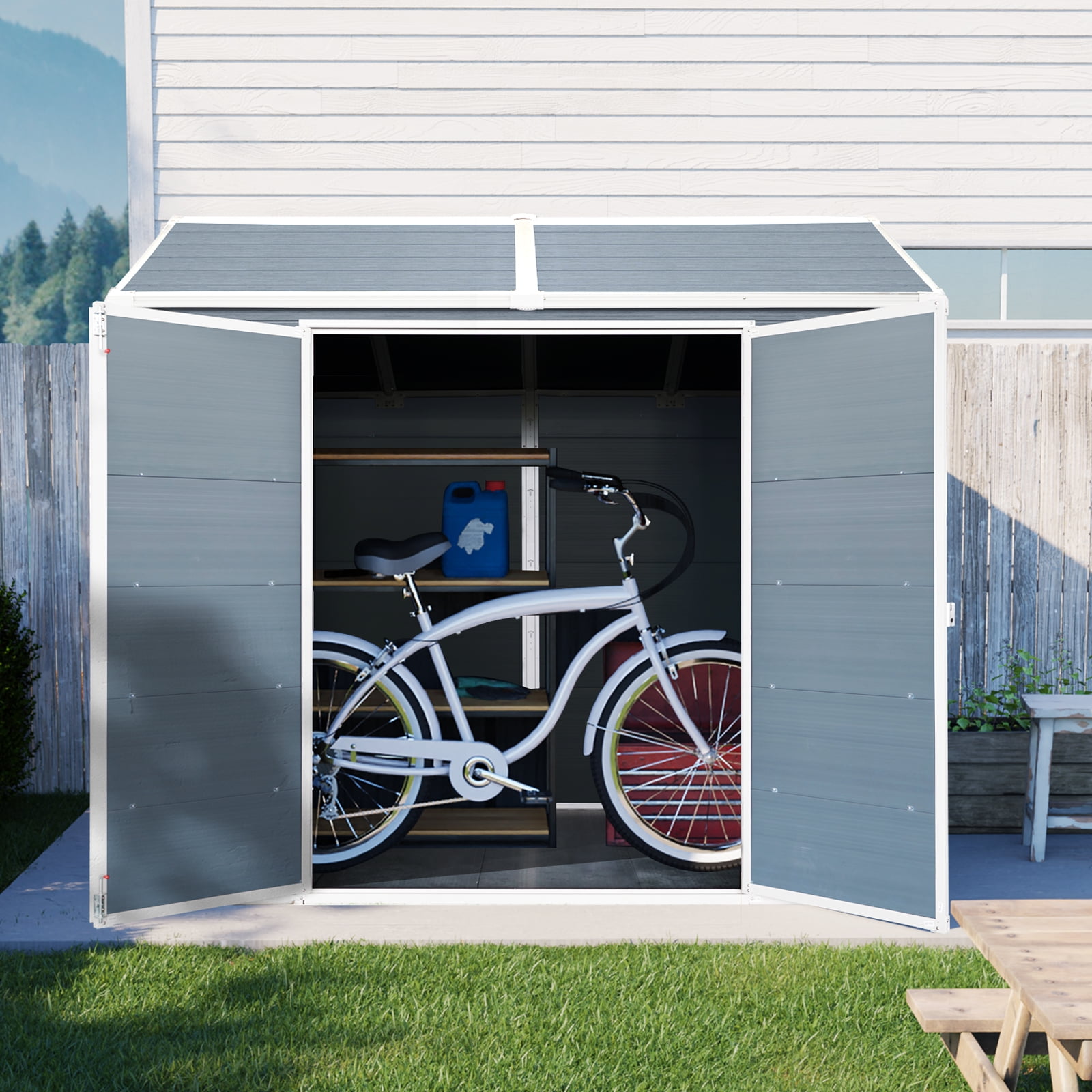 6x8 FT Outdoor Storage Shed with Double Windows And Floor, Lockable ...