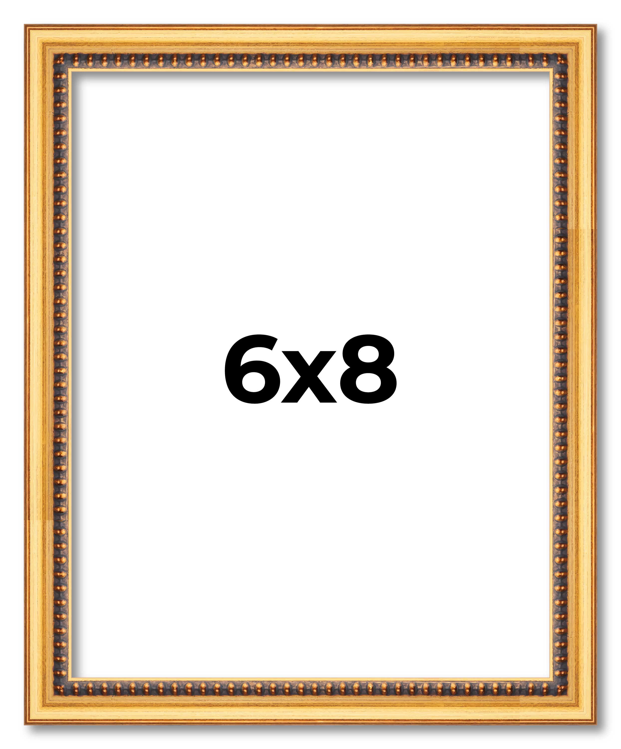 6x8 Frame Beaded Gold Solid Wood Picture Frame | 0.75 Inches Moulding ...