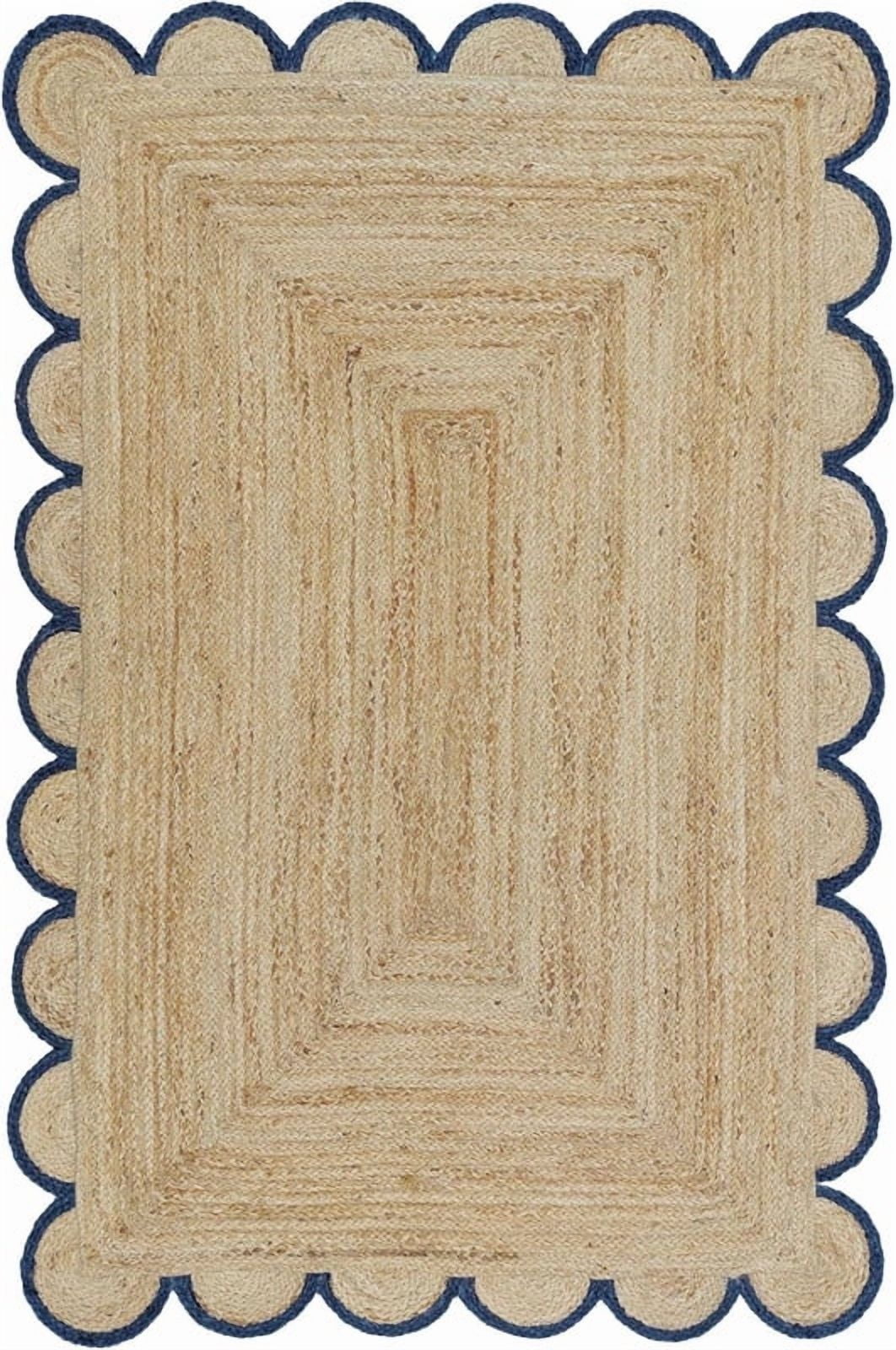 6x8 Ft Navy Blue Border Premium Scalloped Jute Rug – Handcrafted ...