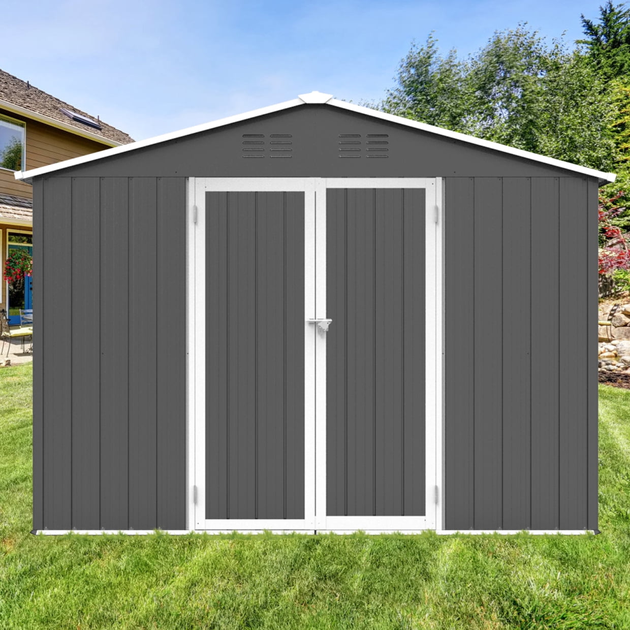 6x8 Ft Outdoor Storage Shed with Air Vent, Lockable Doors, Utility Tool ...
