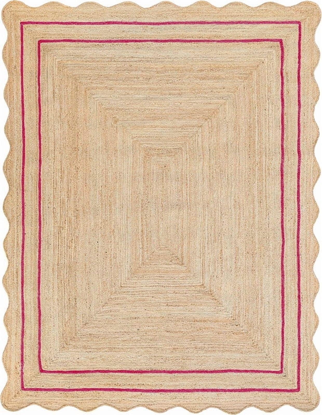 6x8 Ft Red Border Premium Scalloped Jute Rug – Handcrafted Natural ...