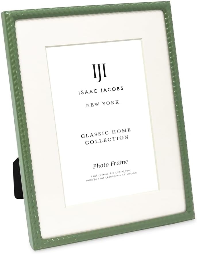 6x8 (Matted 4x6) Green Metal Rope Border Picture Frame, Horizontal ...