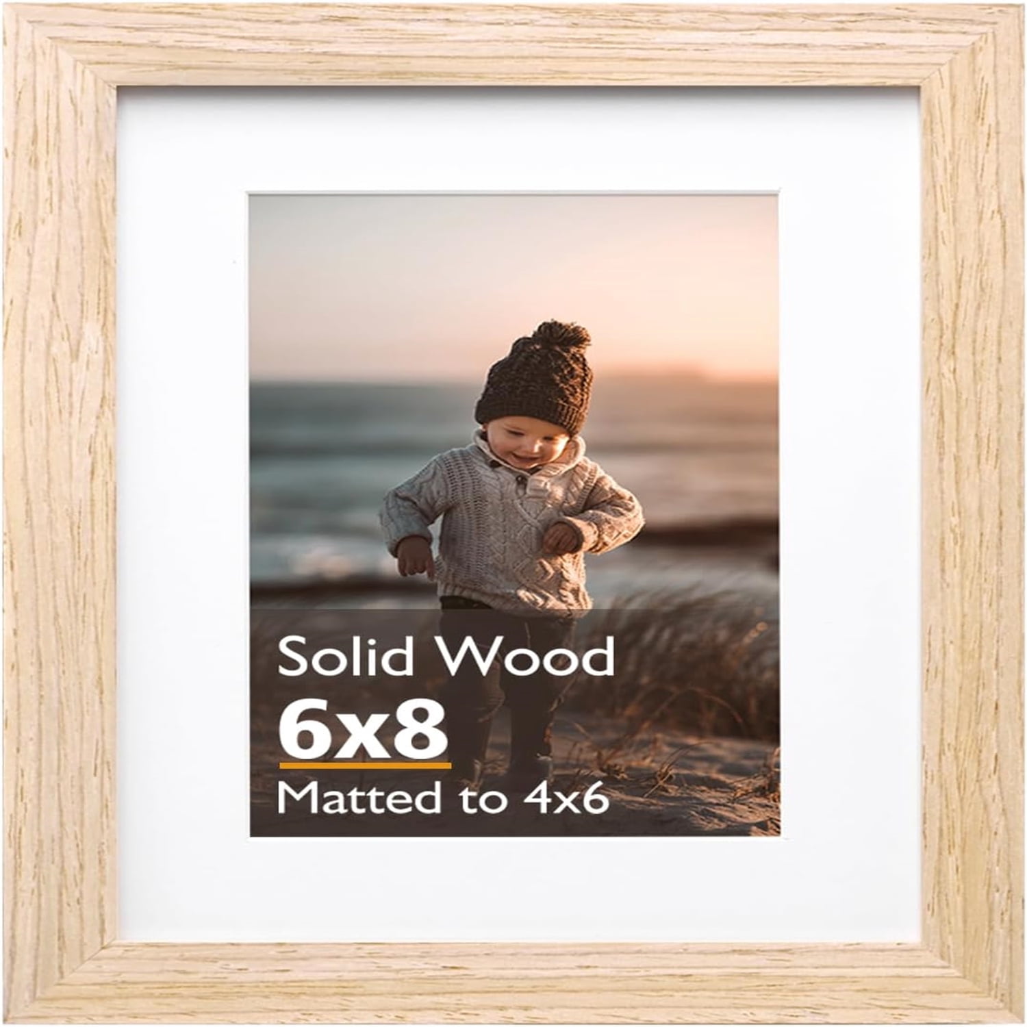 6x8 Picture Frame, Natural Solid Wood Frame with Acrylic Plexiglass for ...