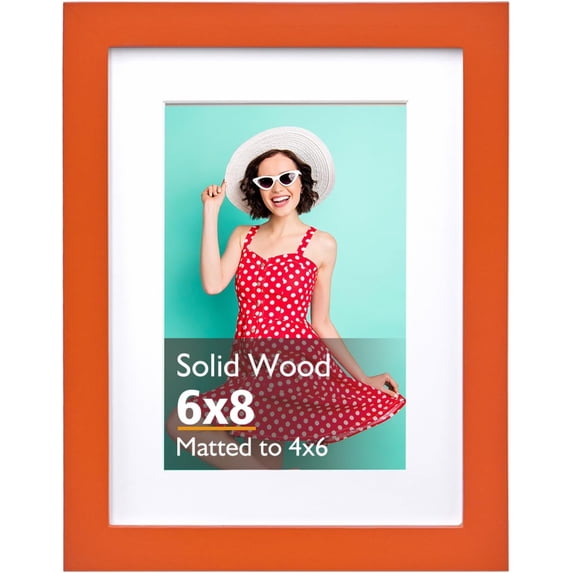 6x8 Picture Frame, Orange Solid Wood Frame with Acrylic Plexiglass for ...