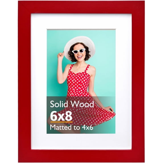 6x8 Picture Frame, Red Solid Wood Frame with Acrylic Plexiglass for ...