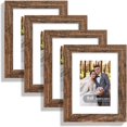 6x8 Picture Frame Set of 4, Made of Real Glass and Rustic Brown Frame ...