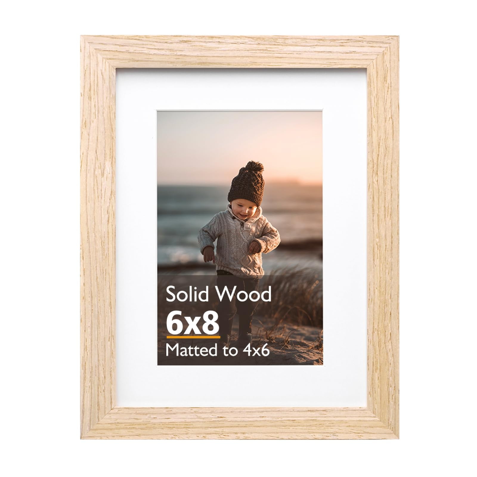 6x8 Picture Frame Solid Wood with Acrylic Plexiglass, Tabletop or Wall ...