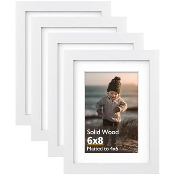 6x8 Picture Frame White, Solid Wood Frames with Acrylic Plexiglass for ...