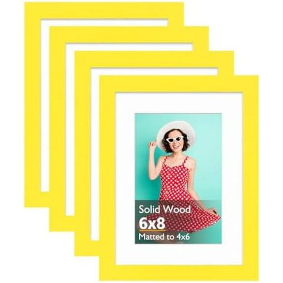 6x8 Picture Frames Yellow, Solid Wood Frames with Acrylic Plexiglass ...