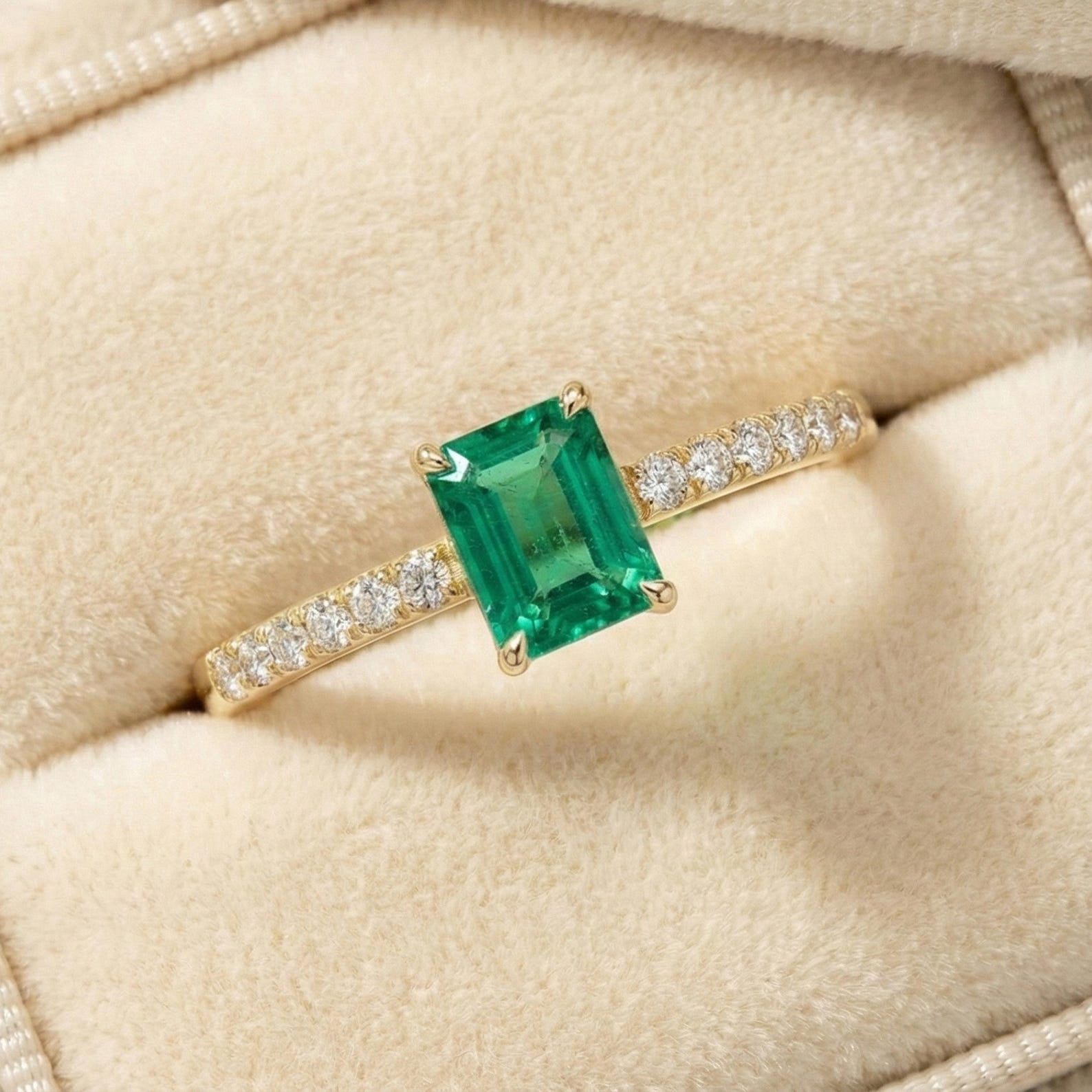 6x8 mm Natural Emerald Engagement Ring, 925 Silver Halo Ring, Emerald ...