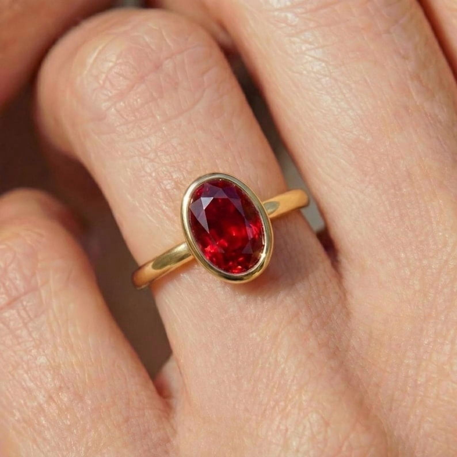 6x8 mm Oval Ruby Bezel Ring | 925 Silver Minimalist Engagement Ring ...